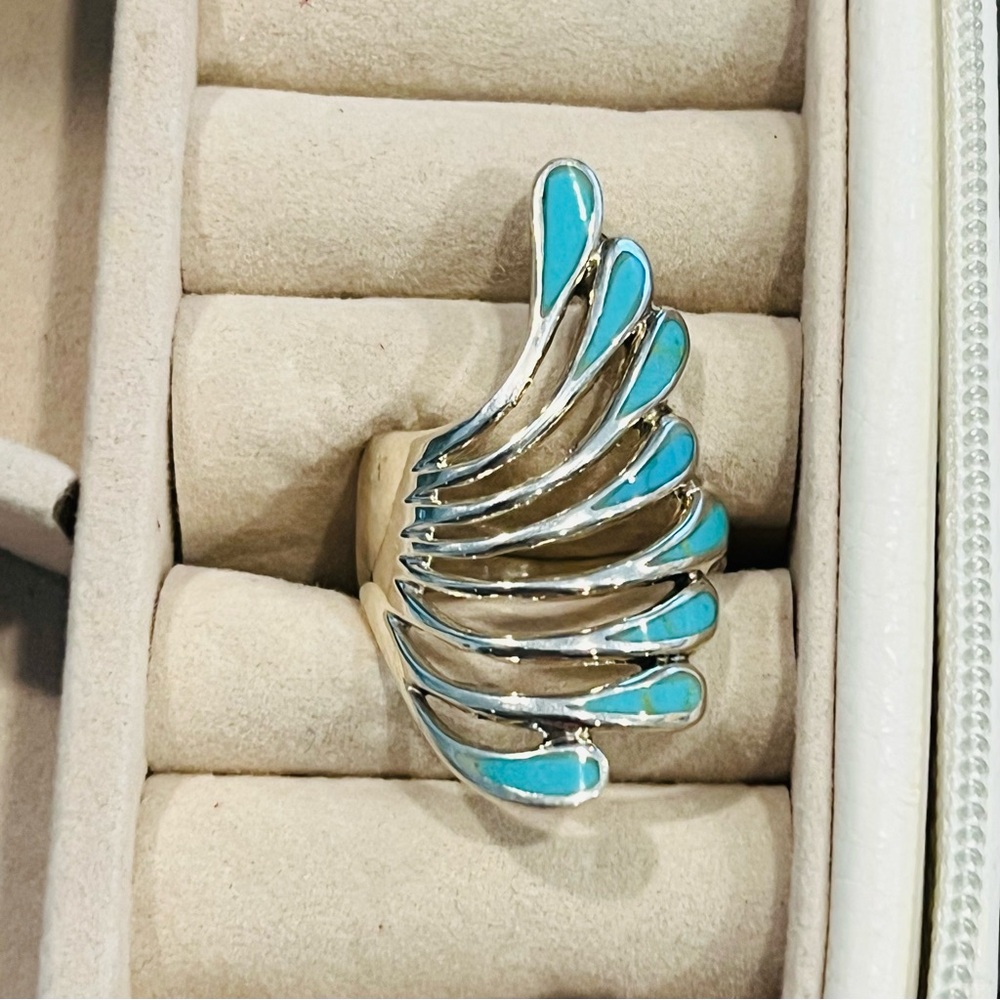 Silver And Blue Winged Ring - Gem